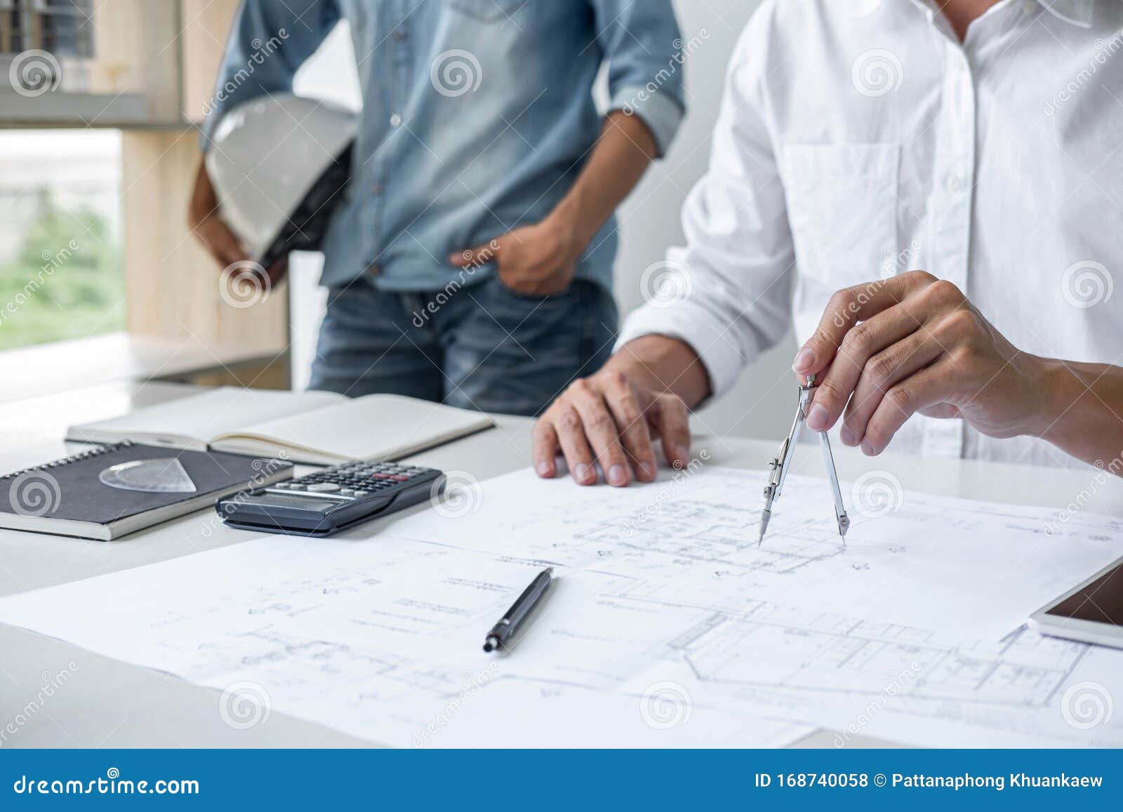 Architecture Engineer Teamwork Meeting, Drawing and Working for ...