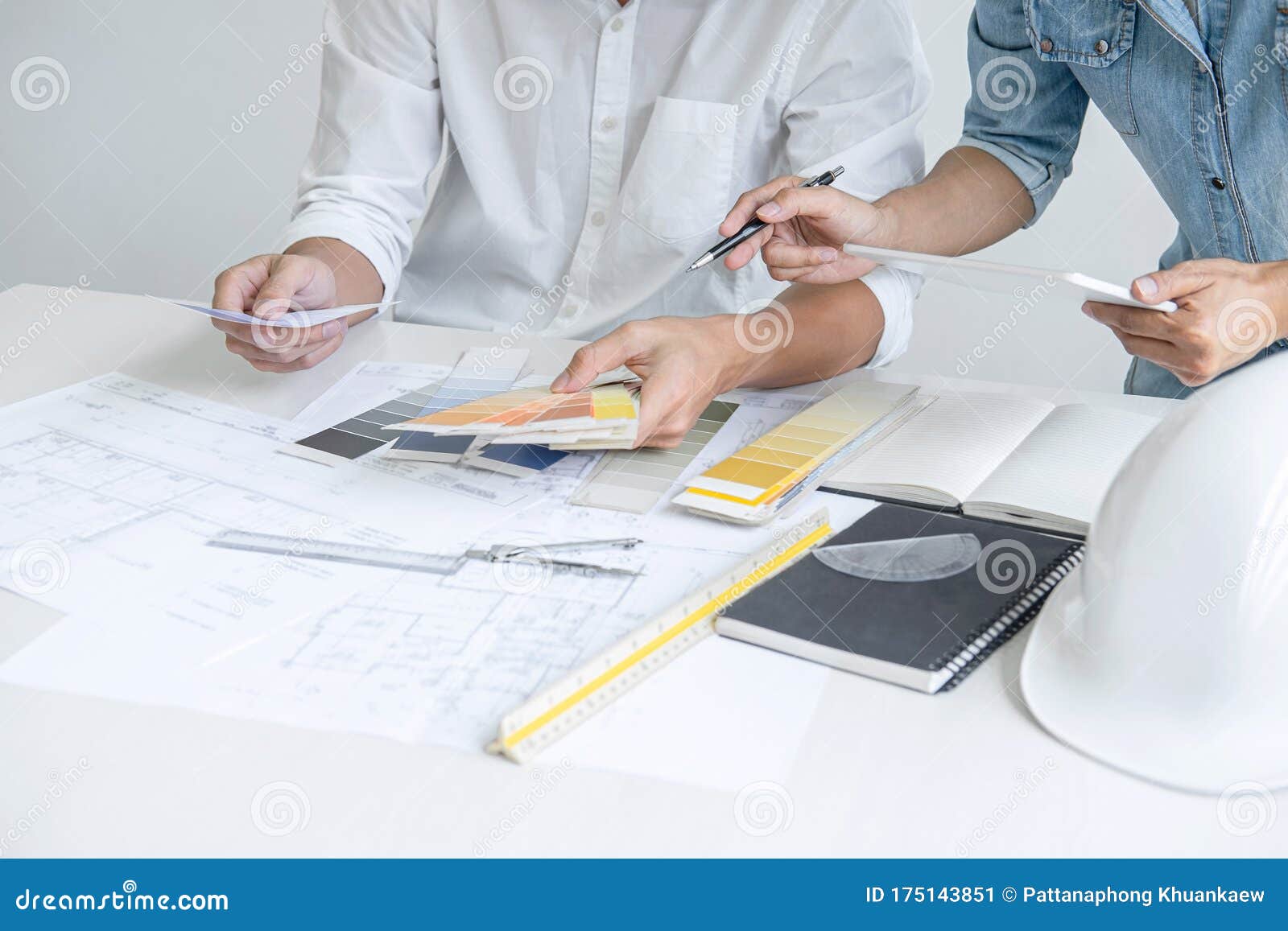 Architecture Engineer Teamwork Meeting, Drawing and Working for ...