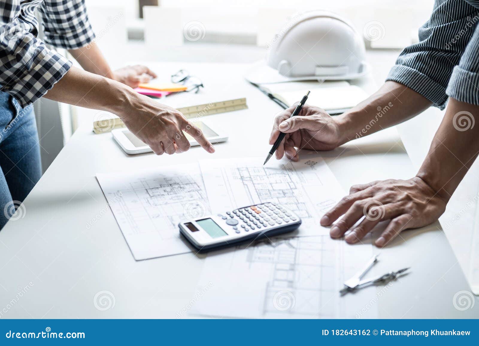 Architecture Engineer Teamwork Meeting, Drawing and Working for ...