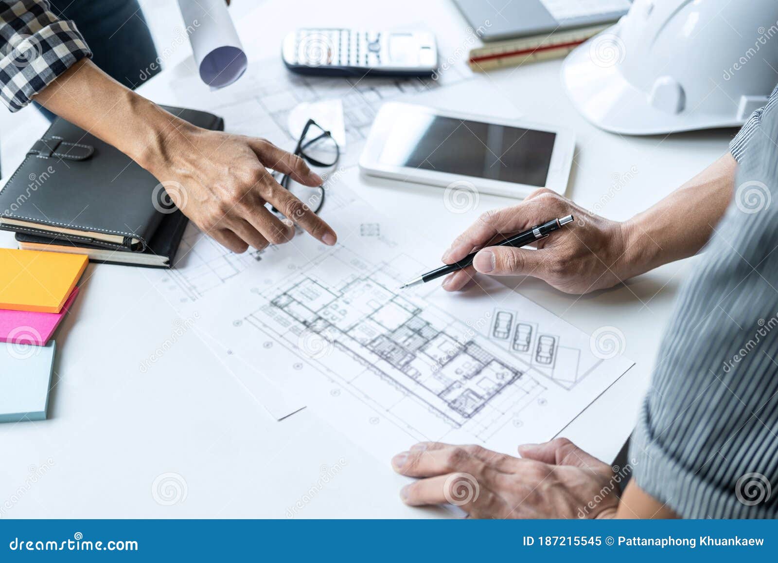 Architecture Engineer Teamwork Meeting, Drawing and Working for ...