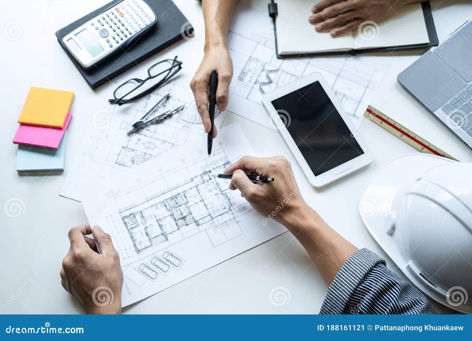 Architecture Engineer Teamwork Meeting, Drawing and Working for ...