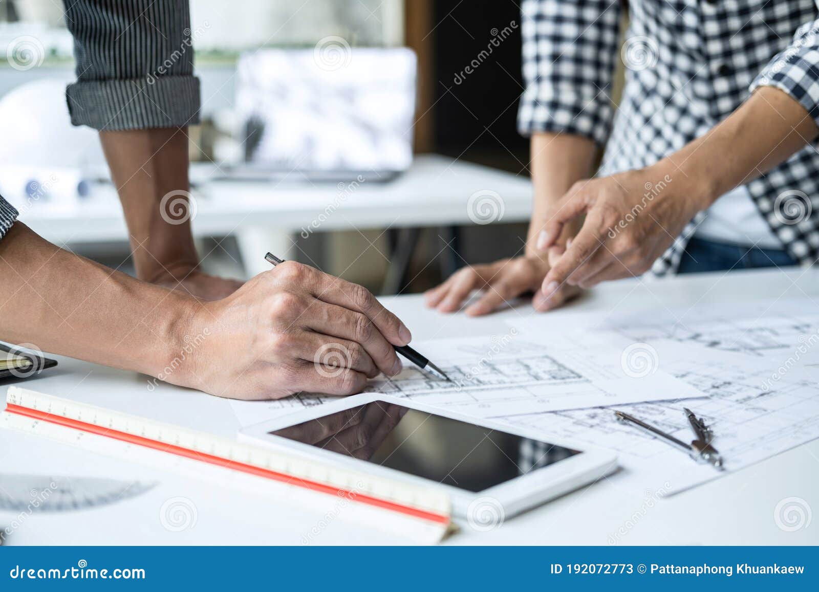 Architecture Engineer Teamwork Meeting, Drawing and Working for ...