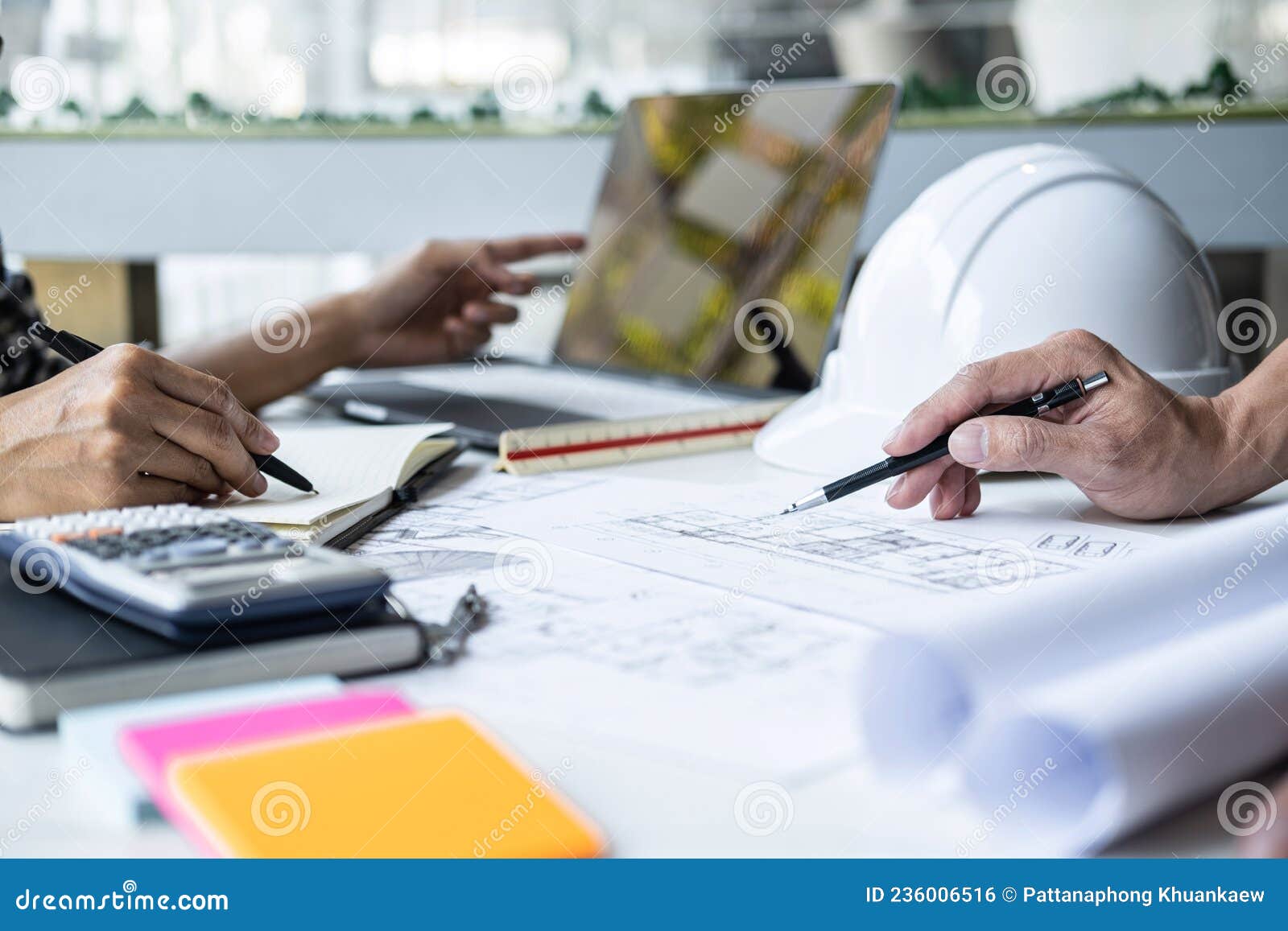 Architecture Engineer Teamwork Meeting, Drawing and Working for ...
