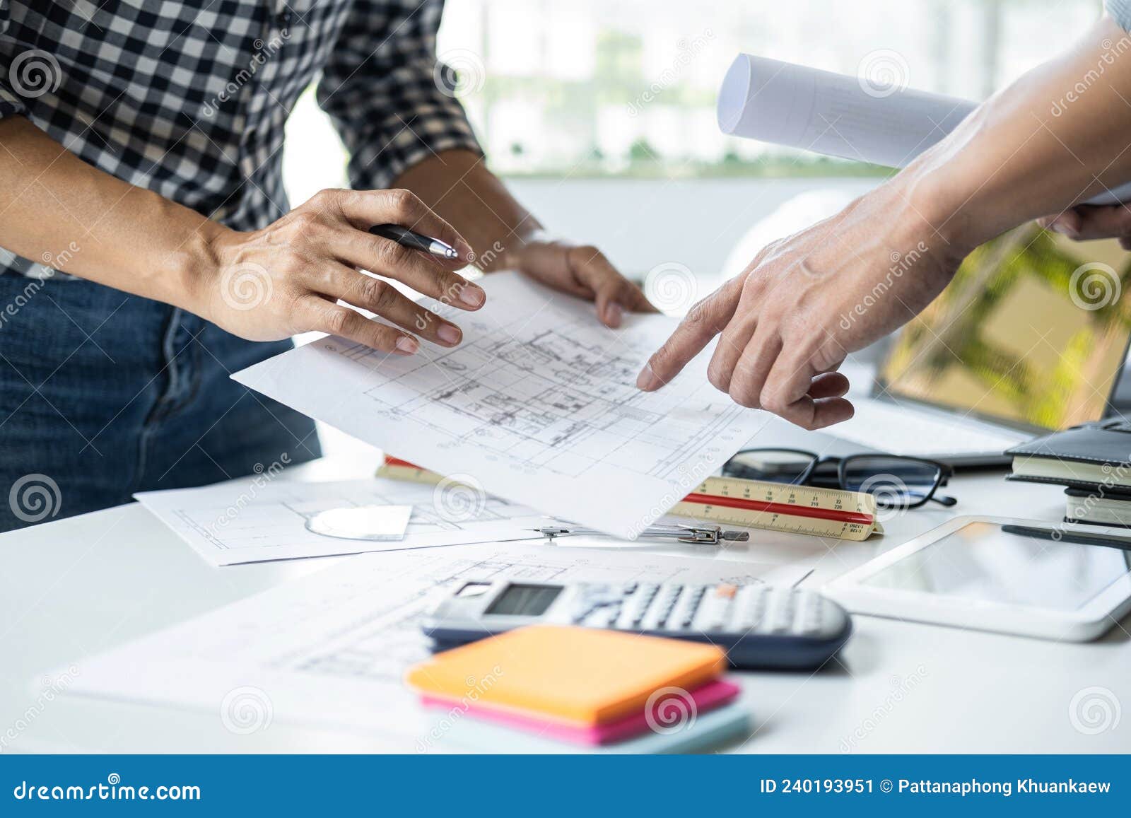 Architecture Engineer Teamwork Meeting, Drawing and Working for ...