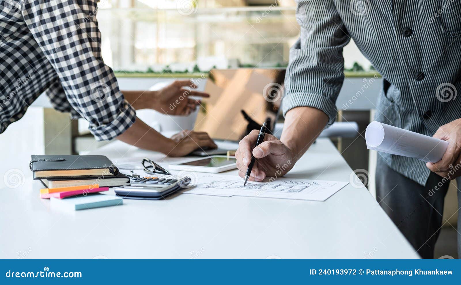 Architecture Engineer Teamwork Meeting, Drawing and Working for ...