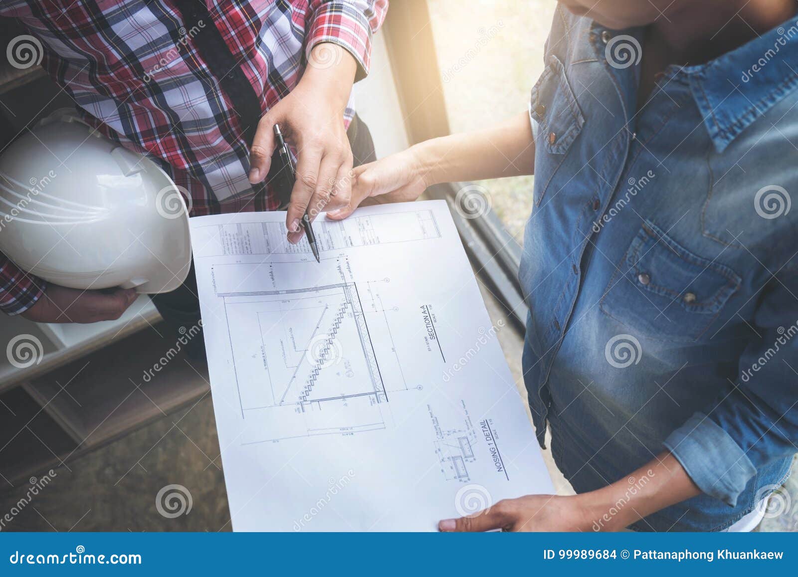Architecture Engineer Teamwork Meeting, Drawing and Working for Stock ...