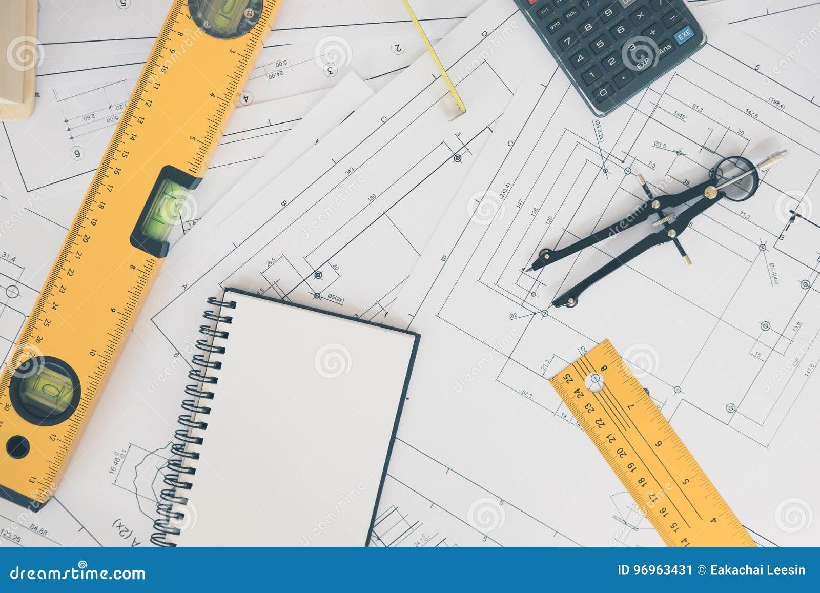 Architecture, Engineering Plans and Drawing Equipment Stock Image ...