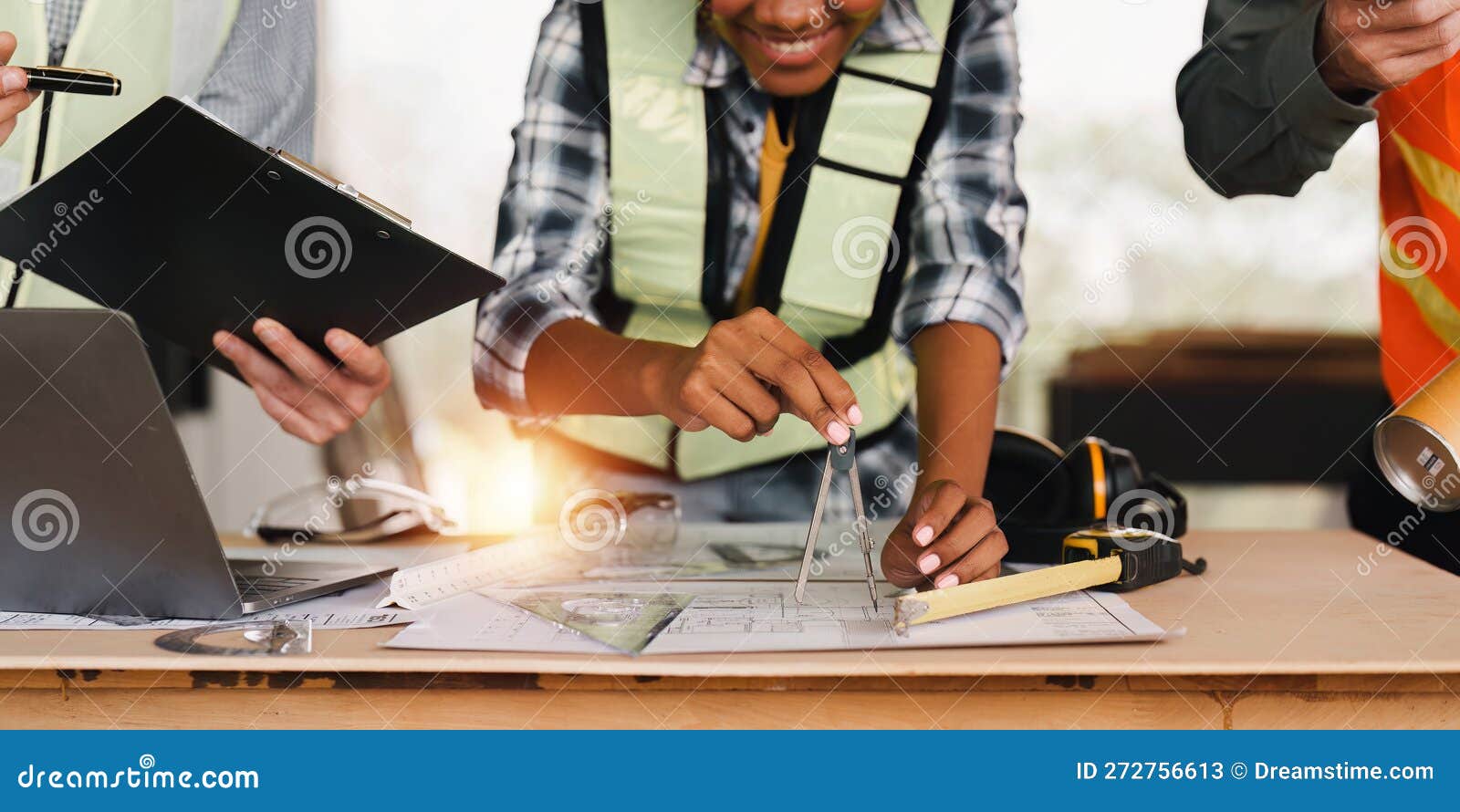 Architecture and Engineering Team Working Together at Construction Site ...