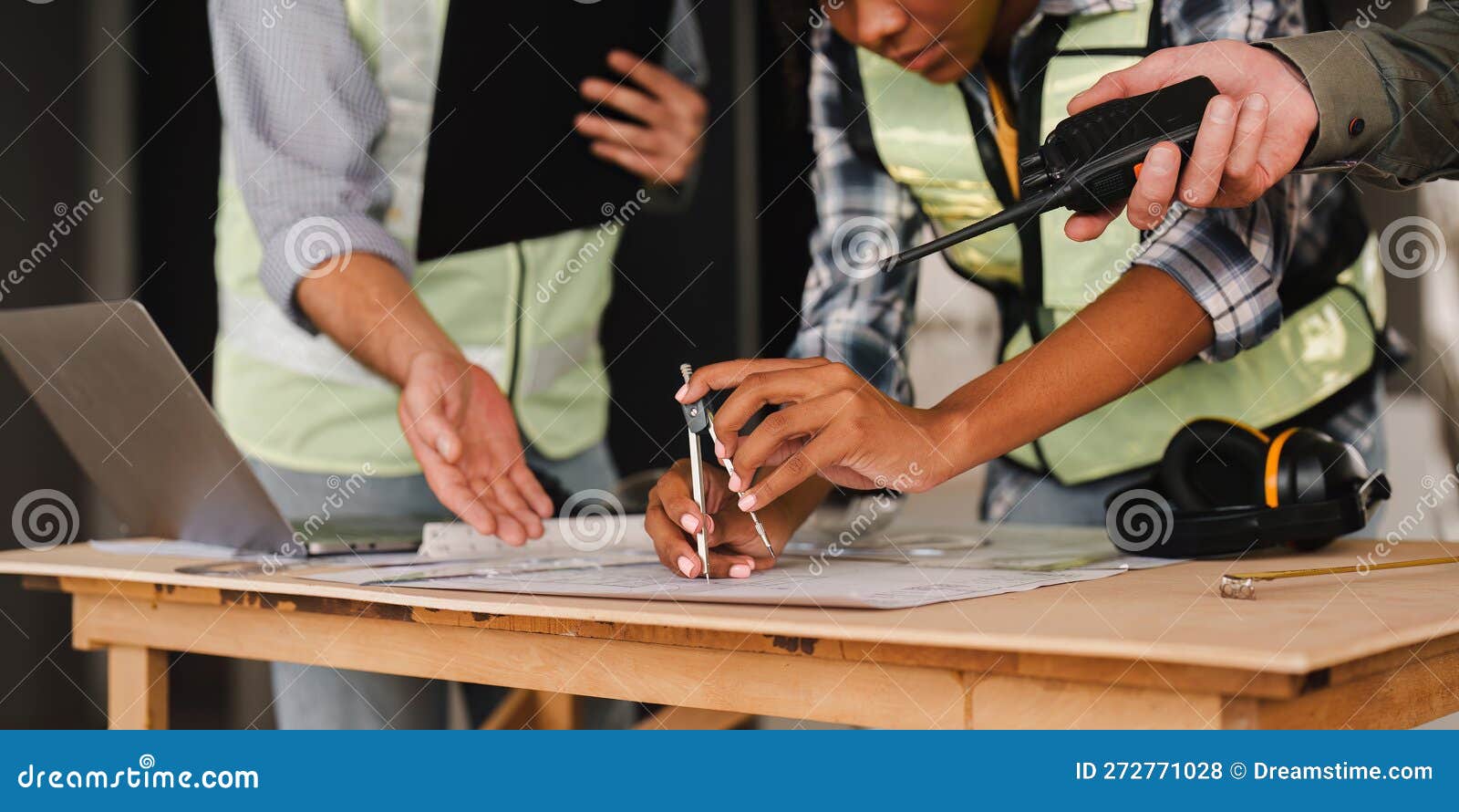 Architecture and Engineering Team Working Together at Construction Site ...