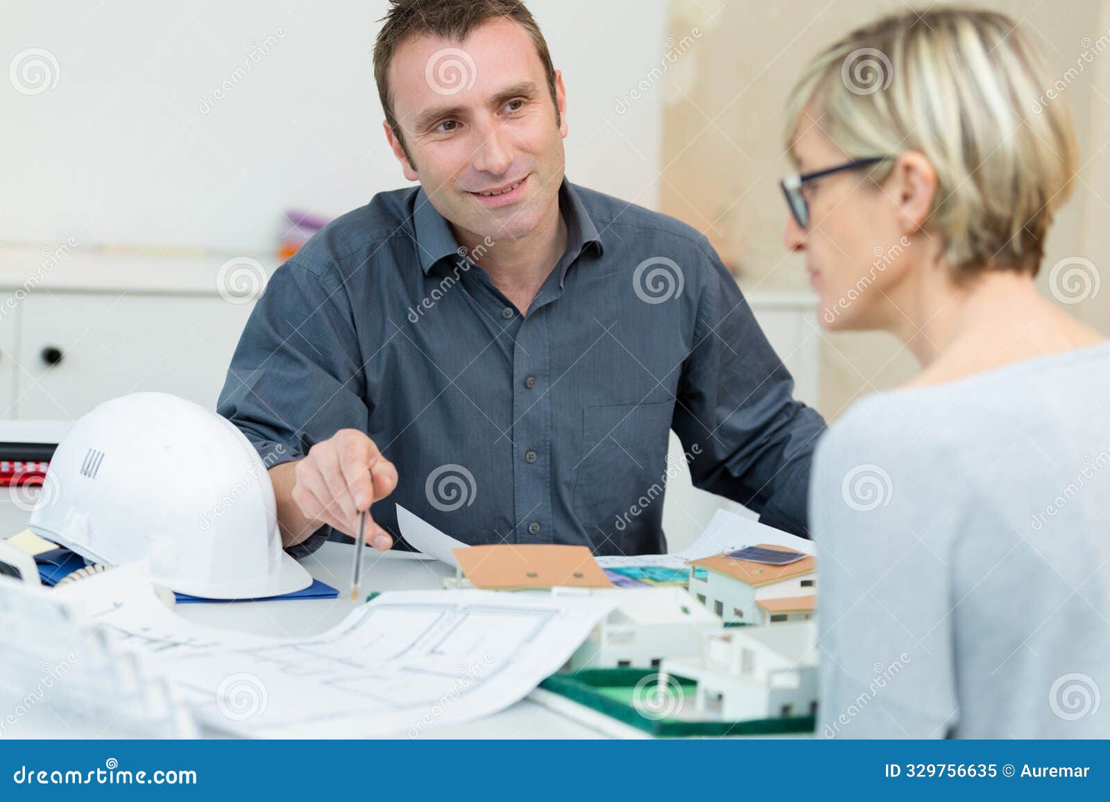 Architecture Engineering Teamwork Meeting at Workplace Stock Image ...
