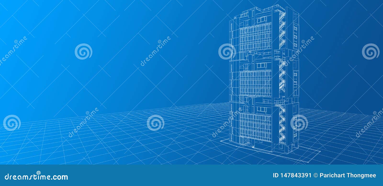 Futuristic Architecture: 3D Wire-frame Rendering of Exterior Facade ...