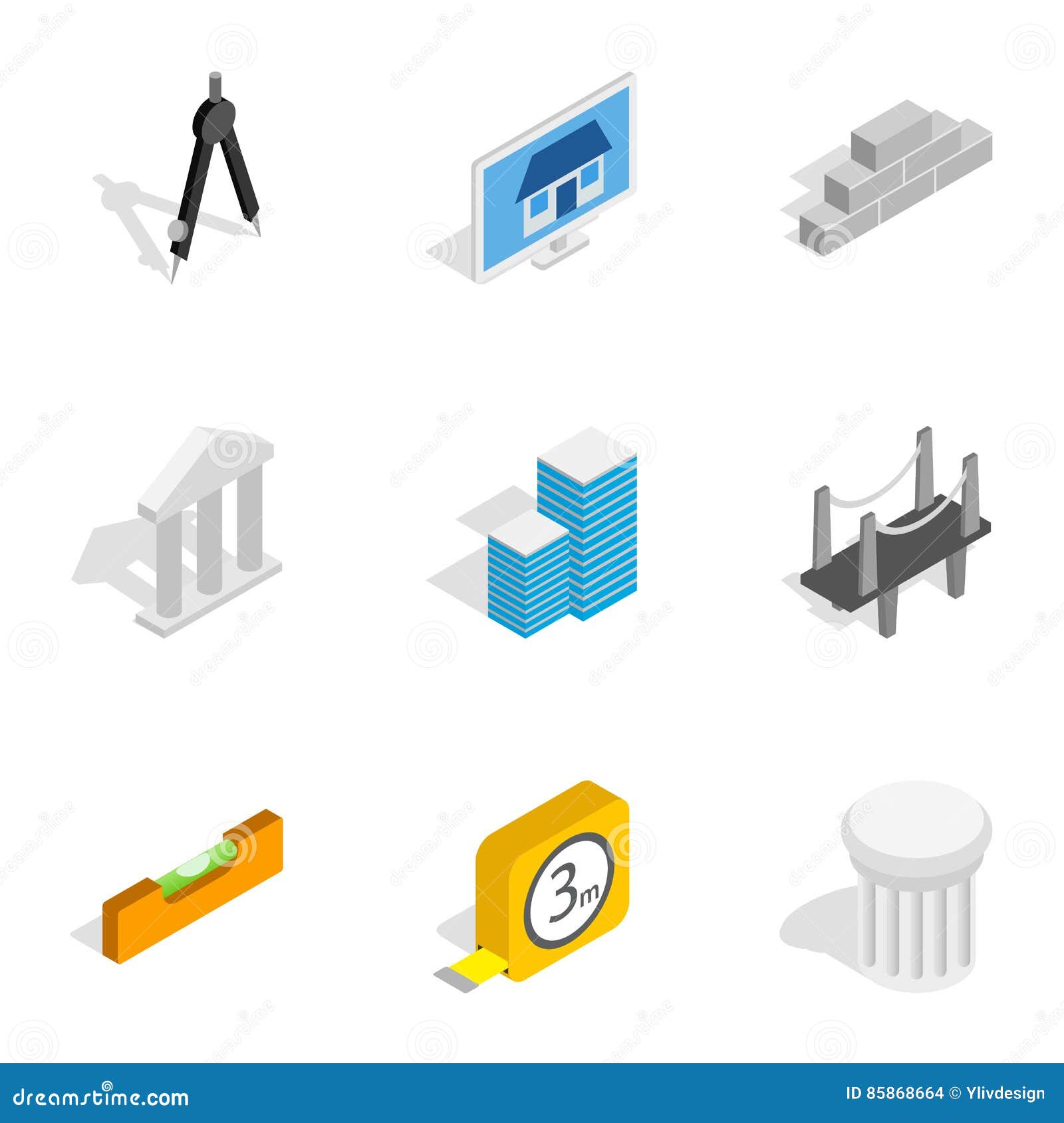 Architecture Icons, Isometric 3d Style Stock Vector - Illustration of ...