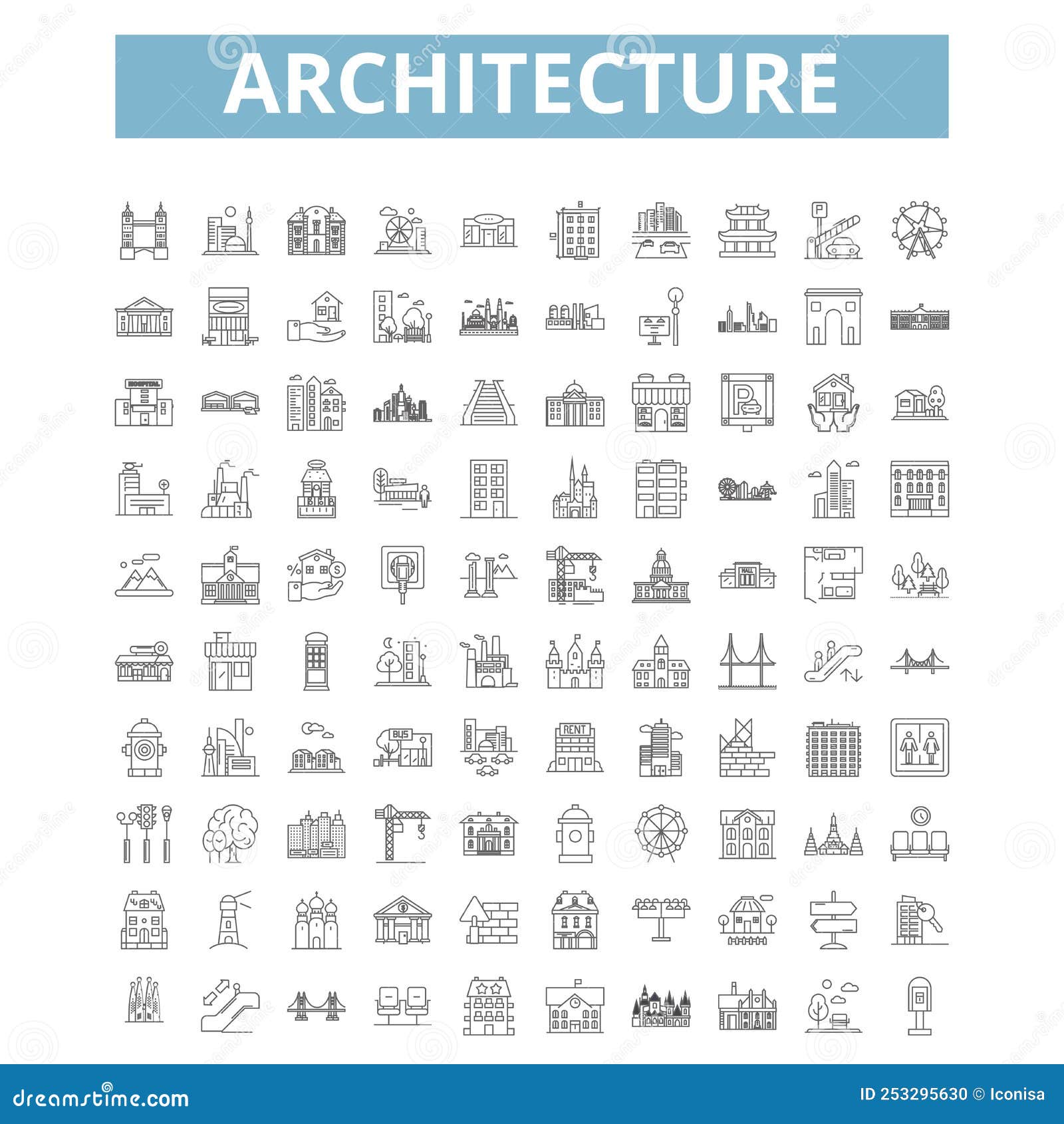 Architecture Icons Line Symbols Web Signs Vector Set Isolated