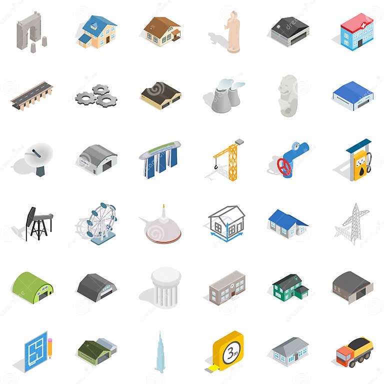 Architecture Icons Set, Isometric Style Stock Vector - Illustration of ...