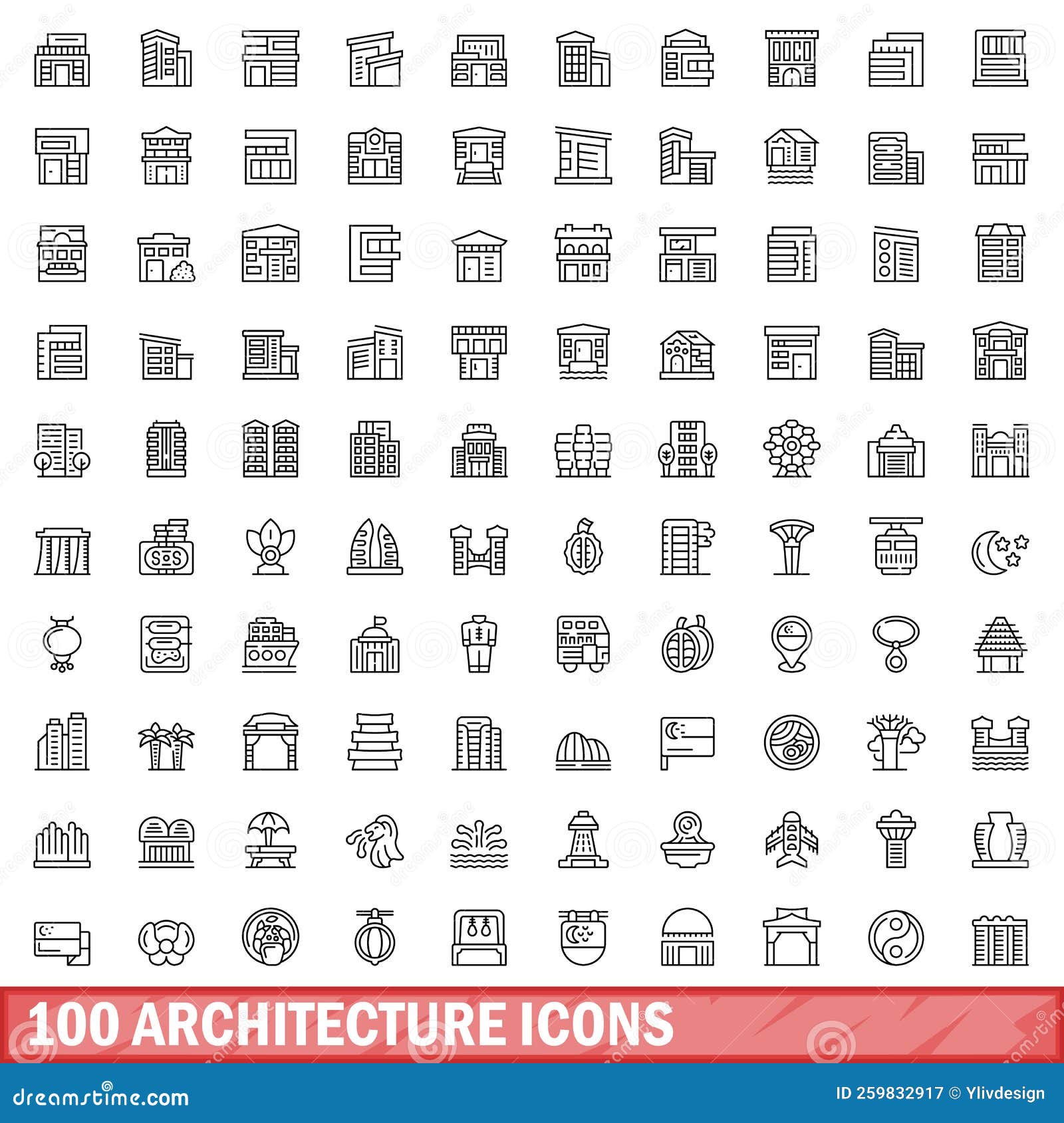 100 Architecture Icons Set, Outline Style Stock Vector - Illustration ...