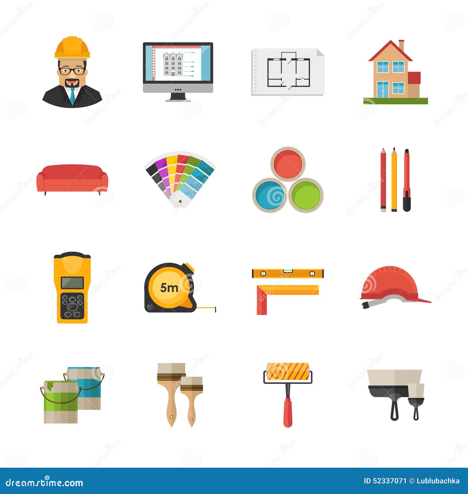 Architecture, Interior Design and Repairs Vector Flat Desing Ico Stock ...