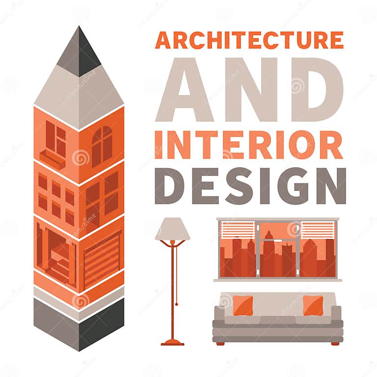Architecture and Interior Design Vector Concept in Flat Style Stock ...