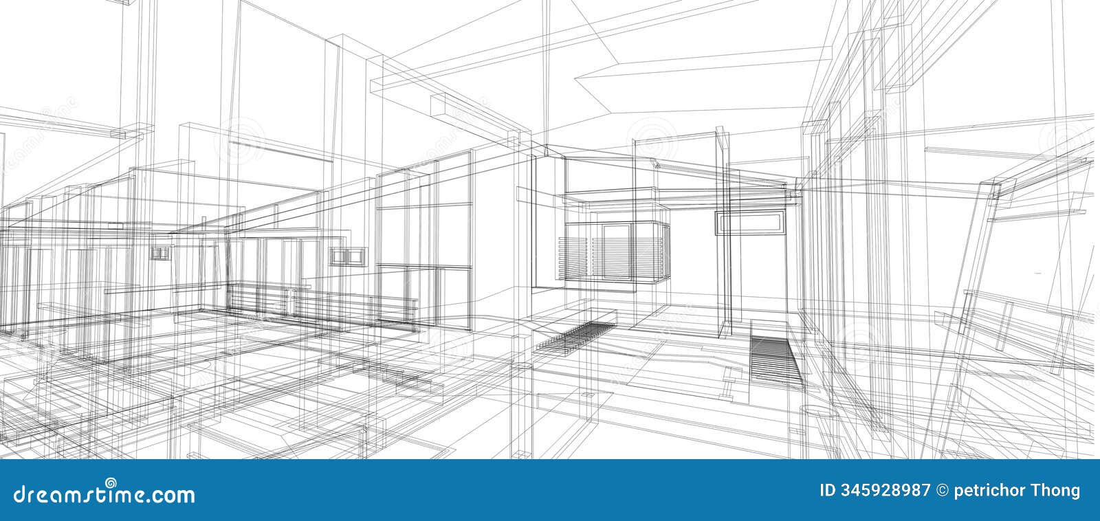 Architecture Interior Space Design Concept 3d Perspective Wire Frame ...
