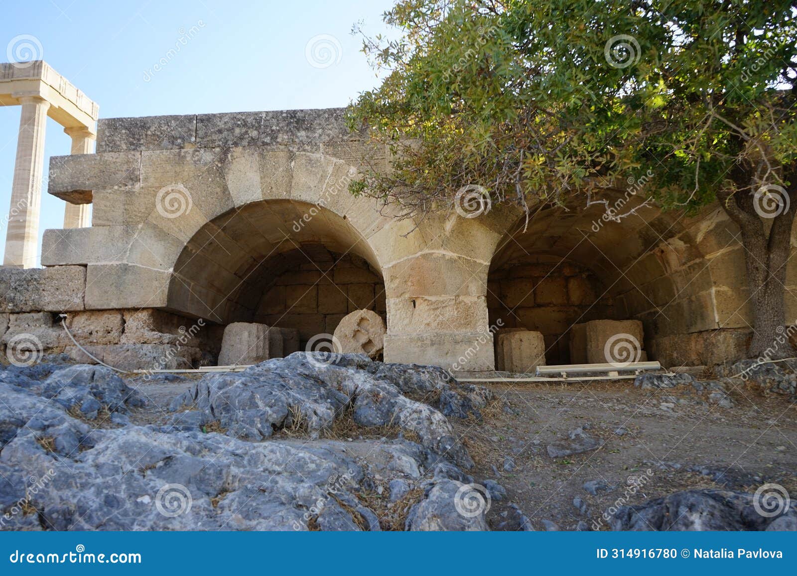 Ancient Storage Rooms with Artifacts at the Acropolis of Lindos. Lindos ...