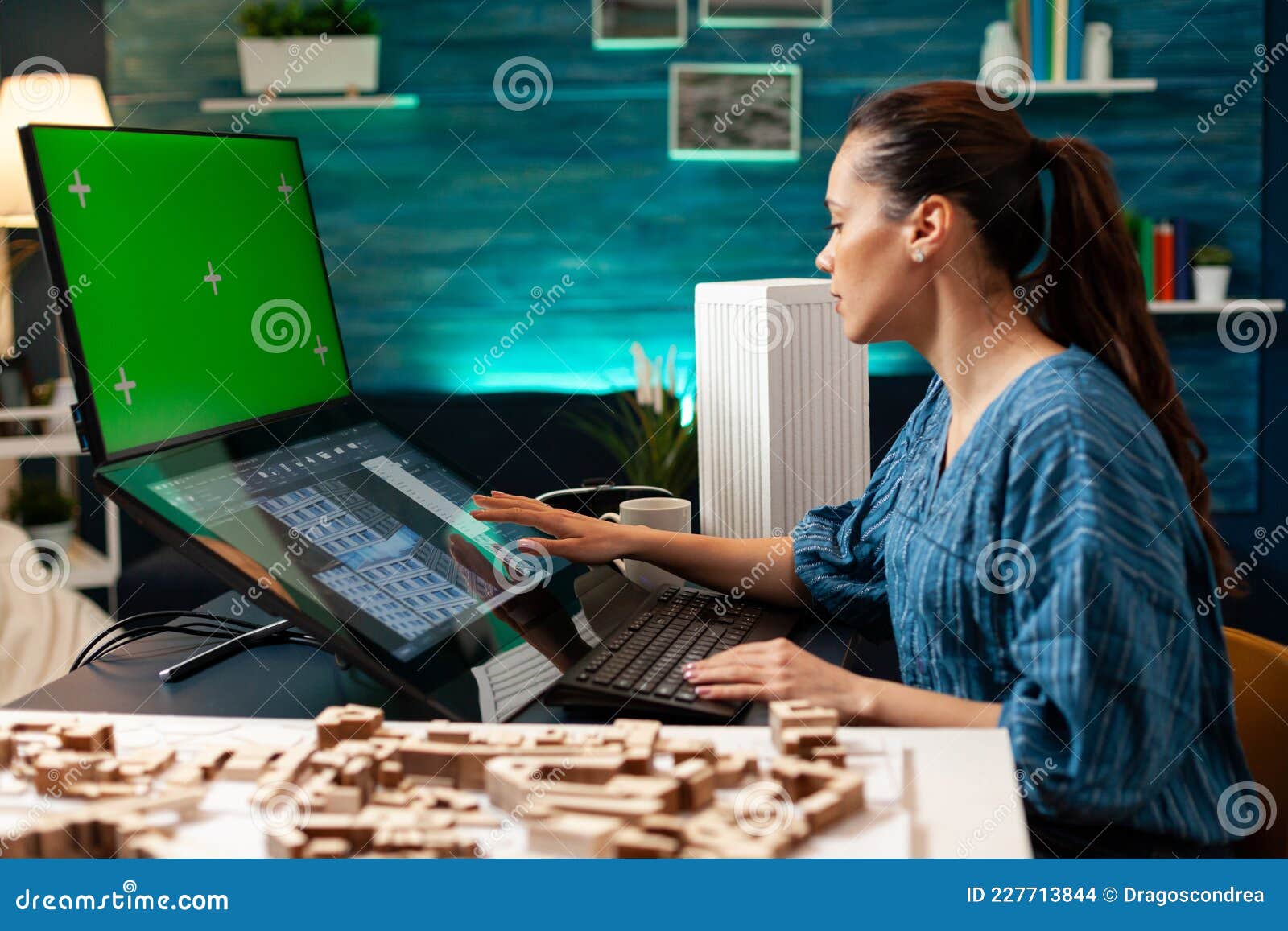 Architecture Manager with Design Plan and Green Screen Stock Photo ...
