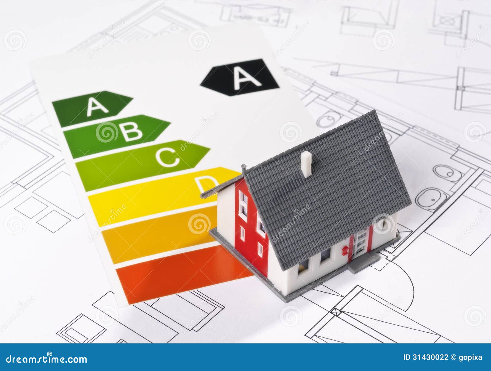 Architecture Model and Energy Efficiency Label Stock Photo - Image of ...