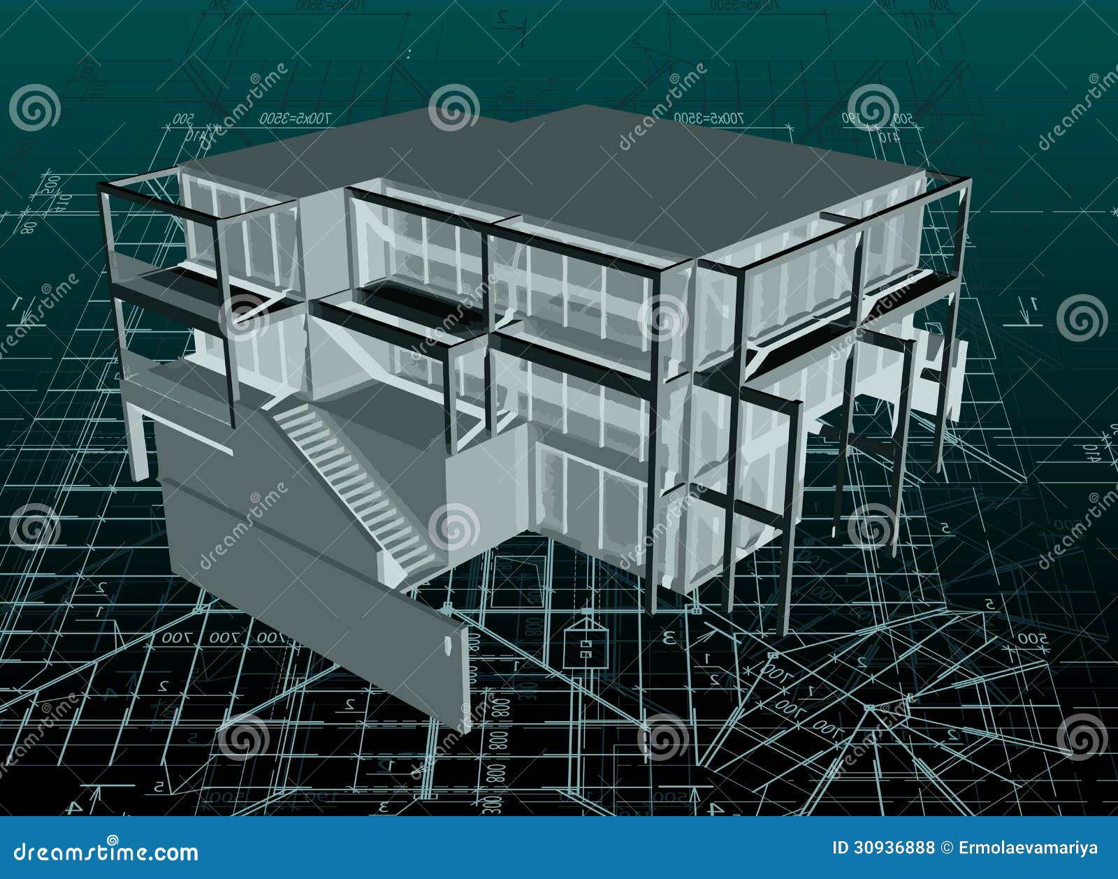Architecture Model House with Blueprint. Vector Stock Vector ...