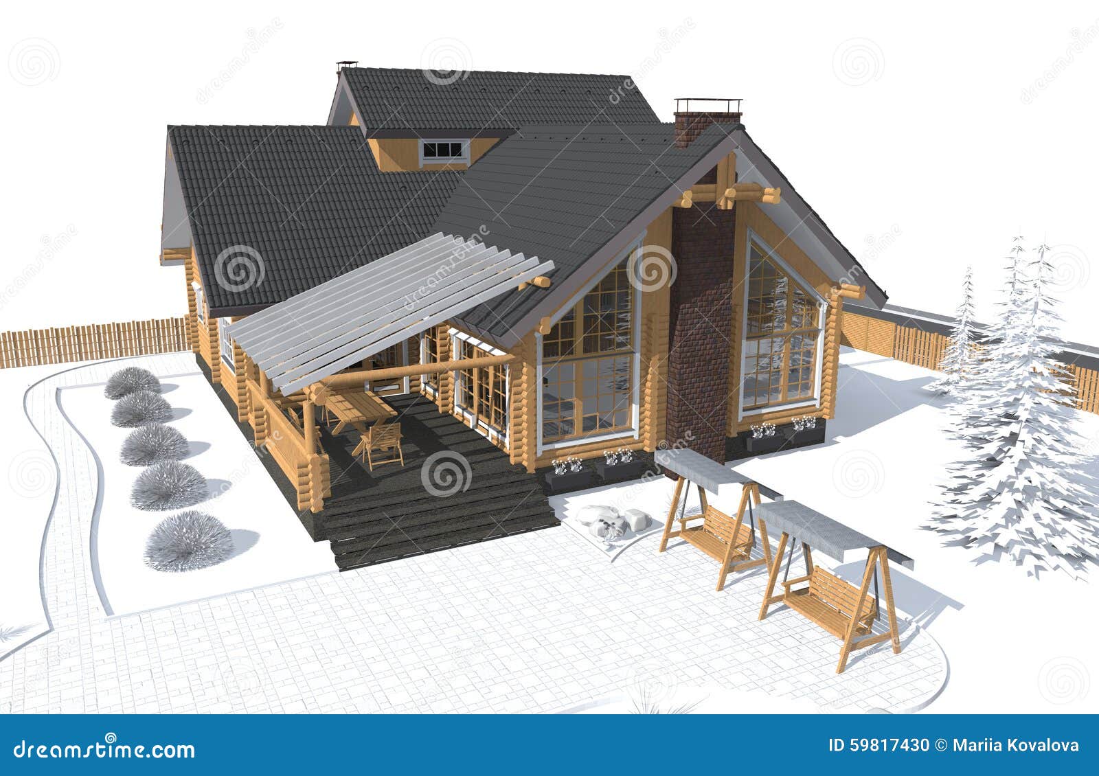 Architecture Model House with White Environment 3D Stock Illustration ...