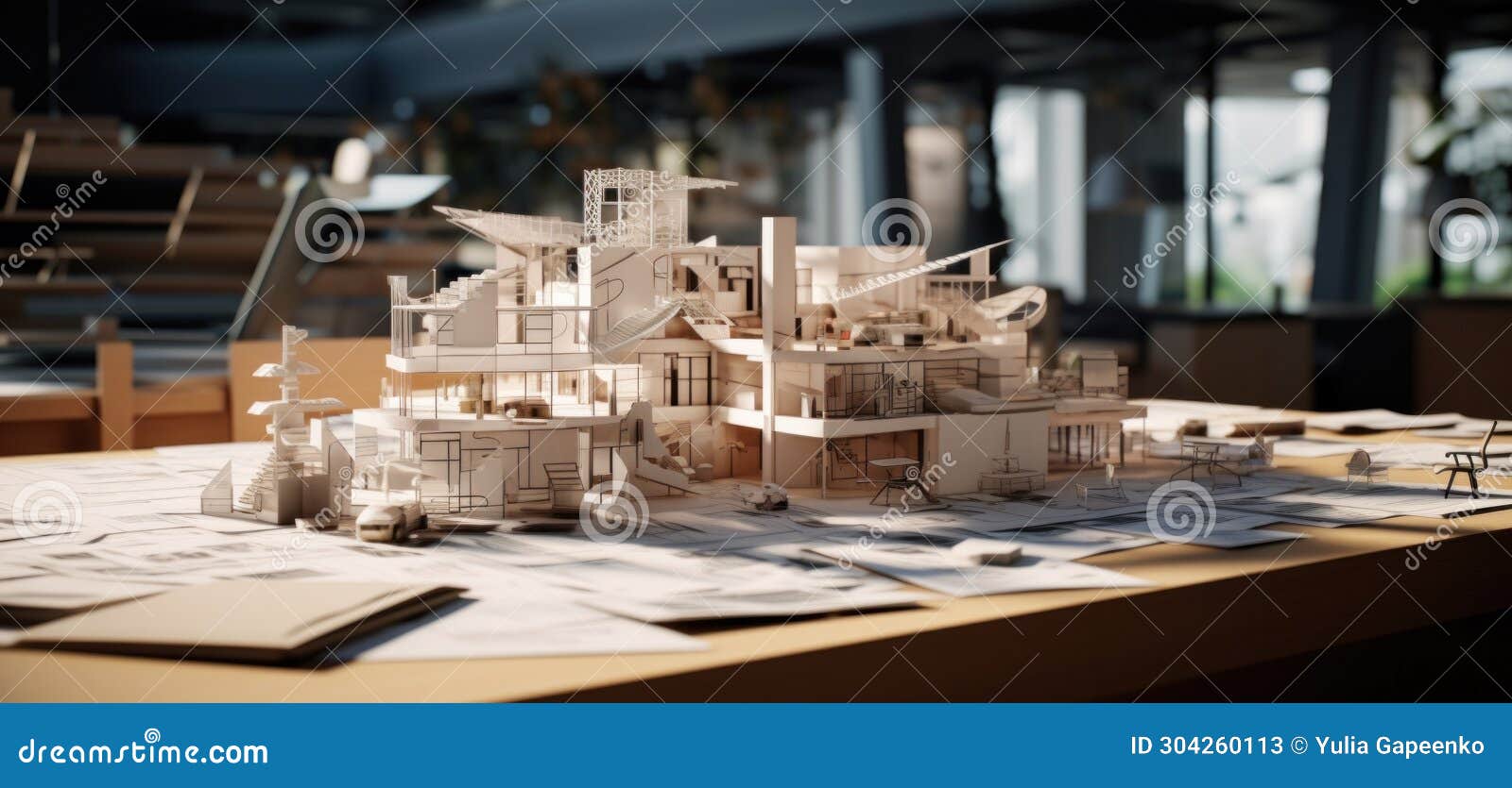 Architecture Models and Paper on the Desk Stock Illustration ...