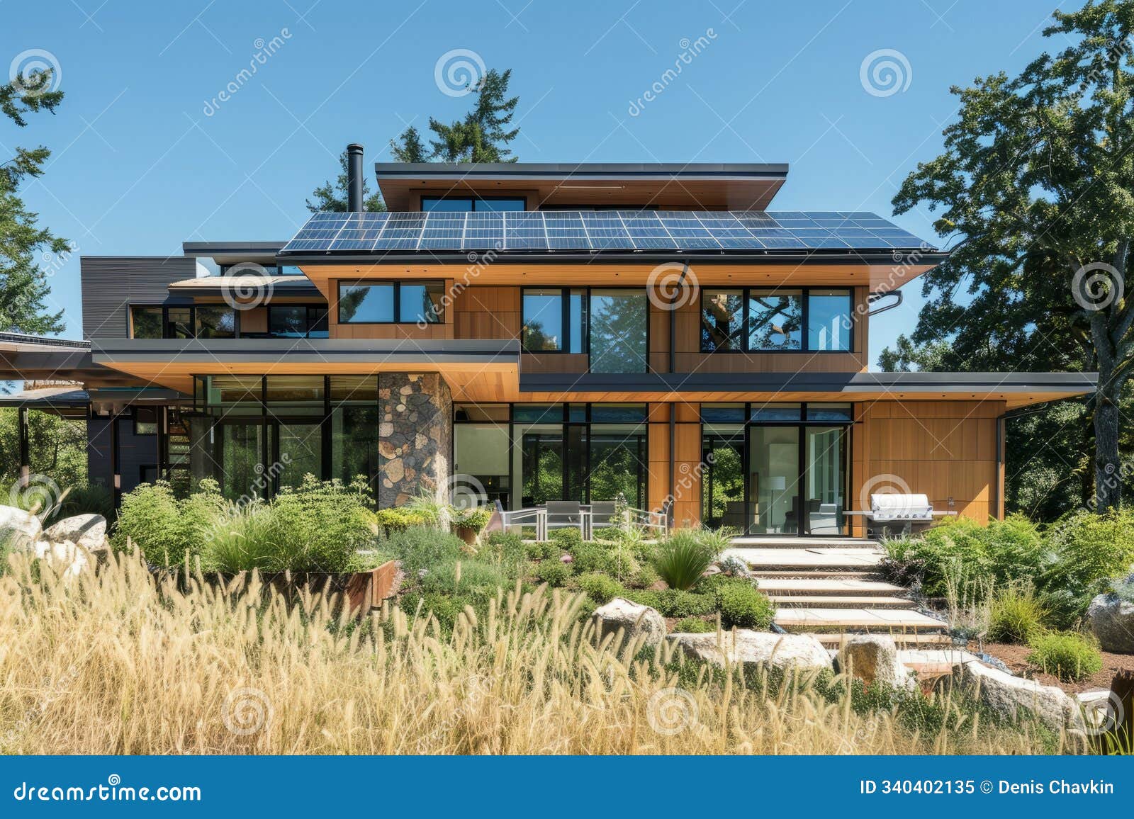 Architecture Modern Design, Beautiful House, Night Scene Stock Image ...