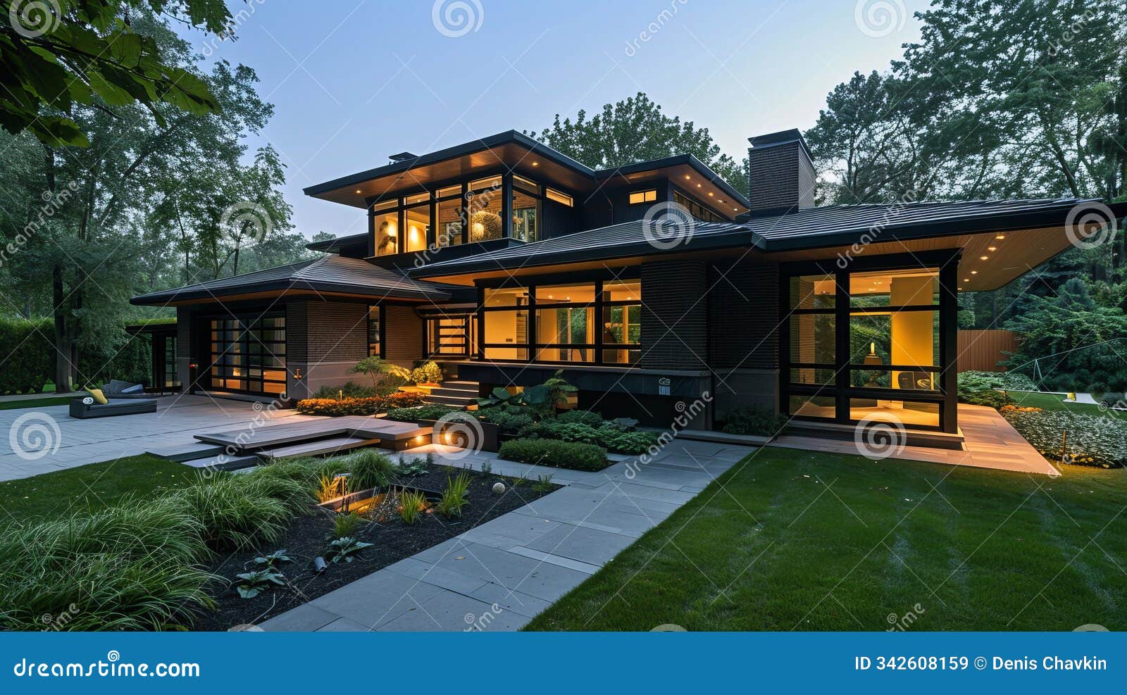 Architecture Modern Design, Beautiful House, Night Scene Stock Image ...