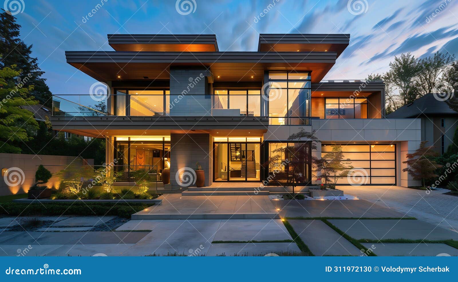 Architecture Modern Design, Beautiful House, Night Scene Stock Photo ...