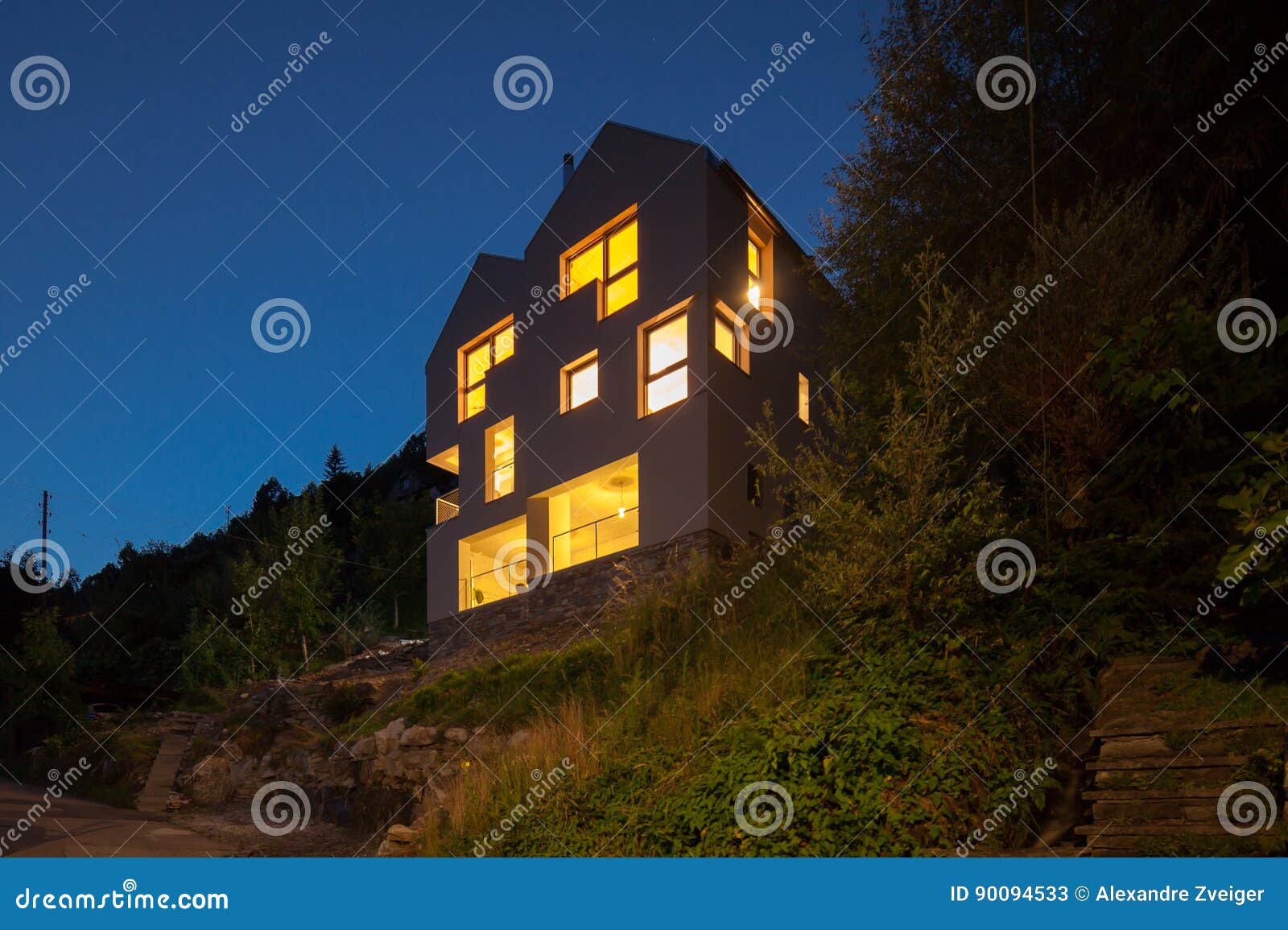 Architecture Modern Design, Villa Night Scene Stock Image - Image of ...