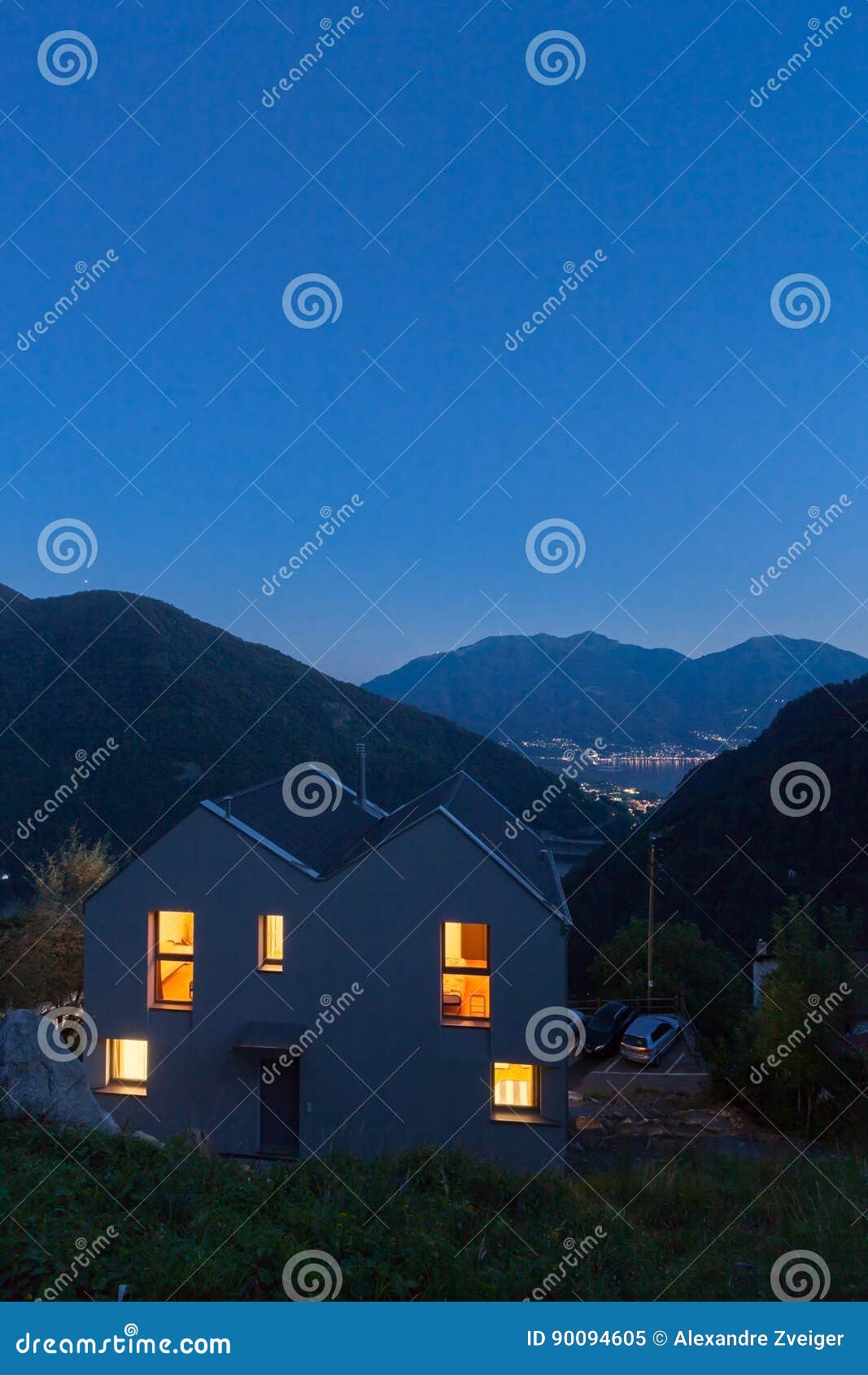 Architecture Modern Design, Villa Night Scene Stock Image - Image of ...