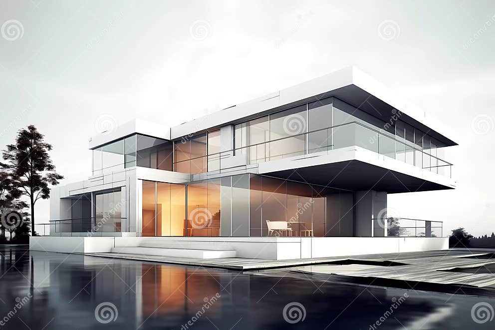 Architecture Modern House Abstract Rendering. Generative Ai Concept ...