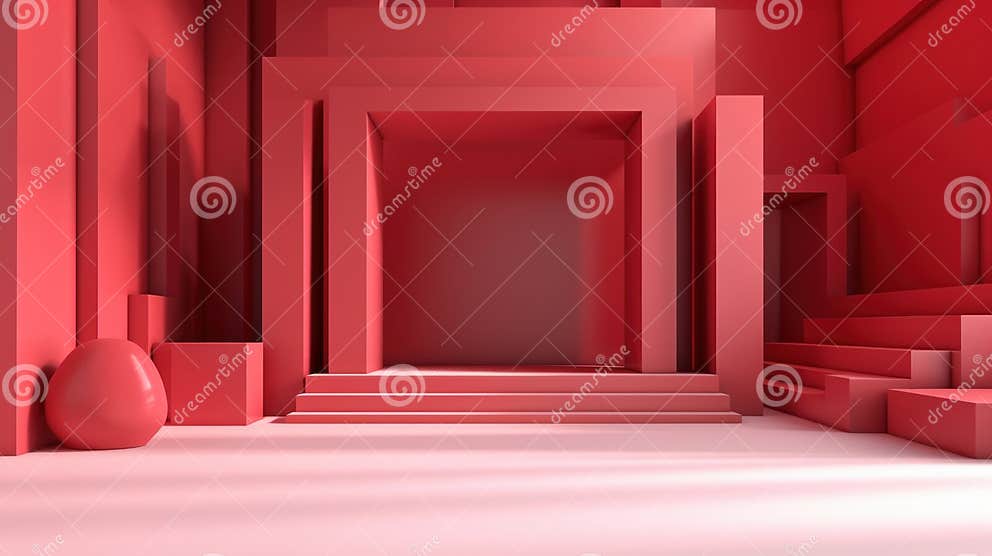 Architecture Modern Red Theme Background 3D Display View Generative AI ...