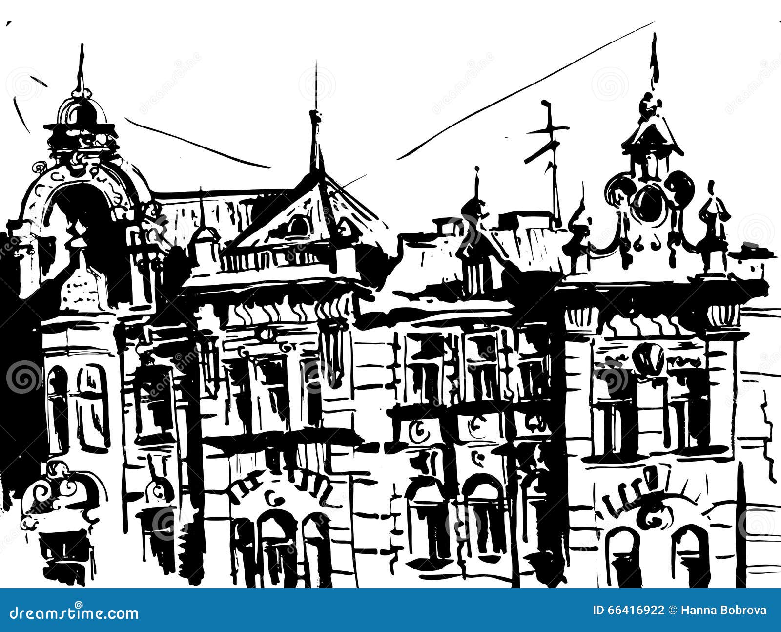 Architecture. Old House, Drawn in Ink. Stock Illustration ...