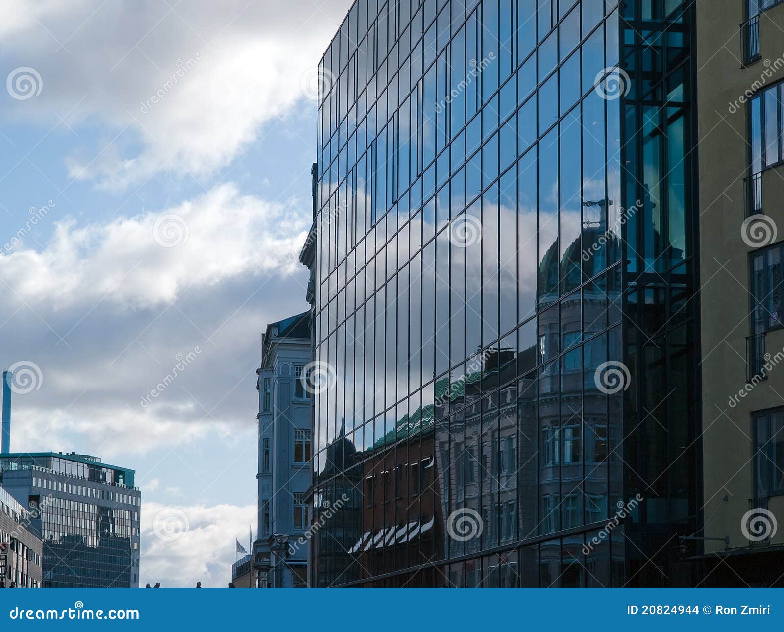 Architecture Old House Reflection in New Building Stock Photo - Image ...