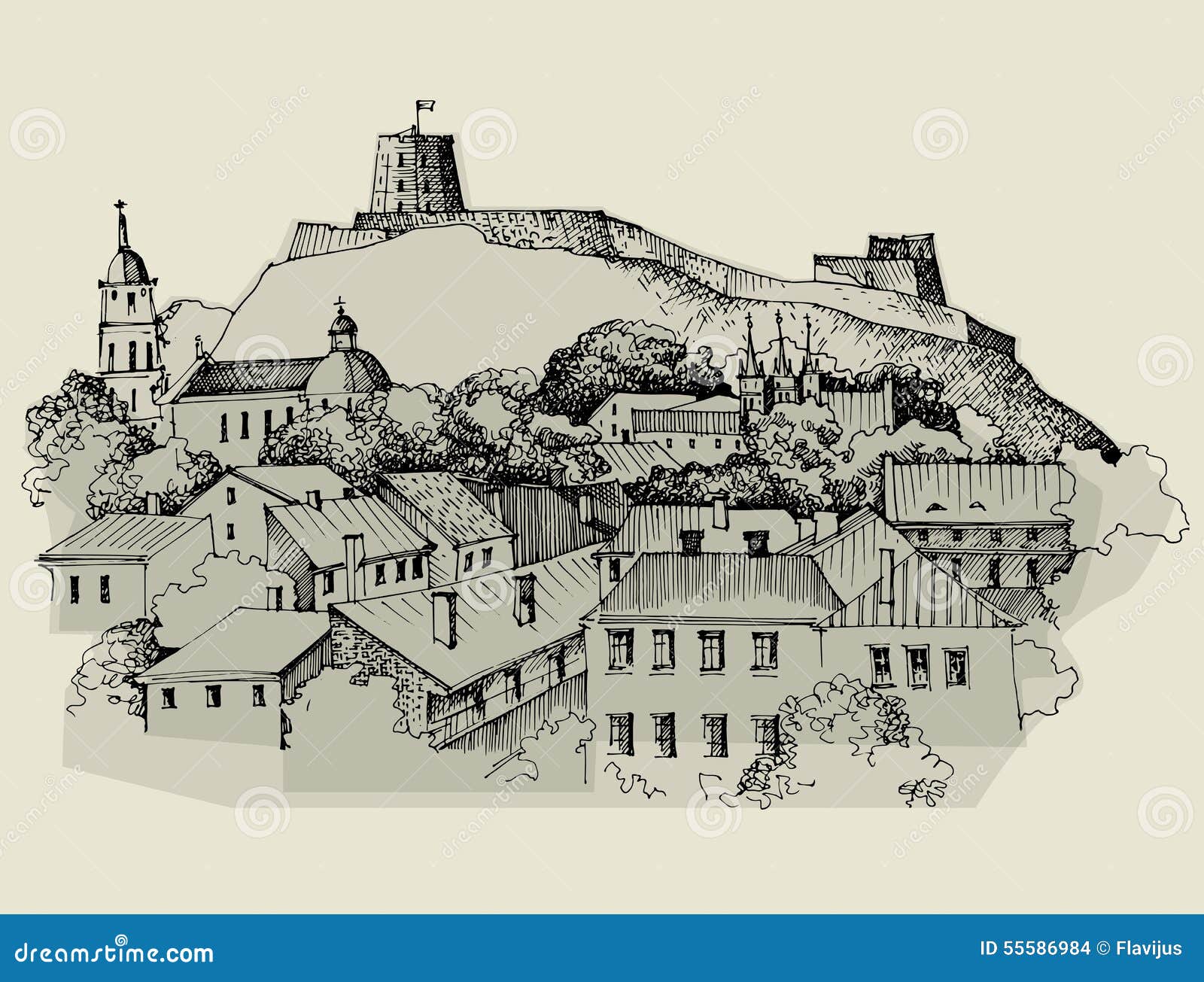 Architecture of old town stock vector. Illustration of outline - 55586984