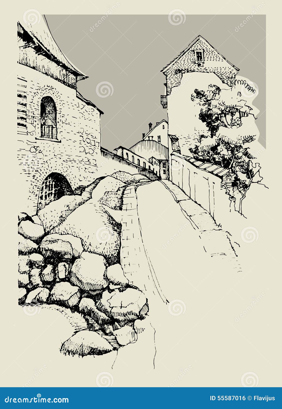 Architecture of old town stock vector. Illustration of graphics - 55587016