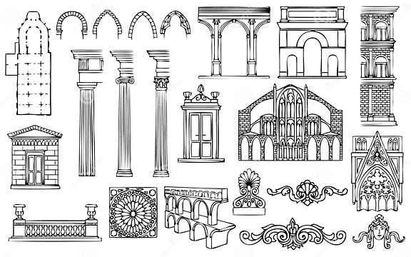 Architecture and Ornaments Vector Set Stock Vector - Illustration of ...