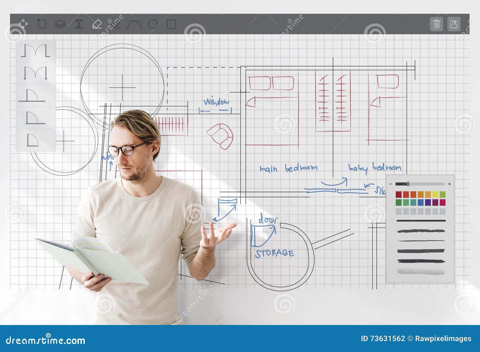Architecture Plan Blueprint Layout Work Concept Stock Photo - Image of ...
