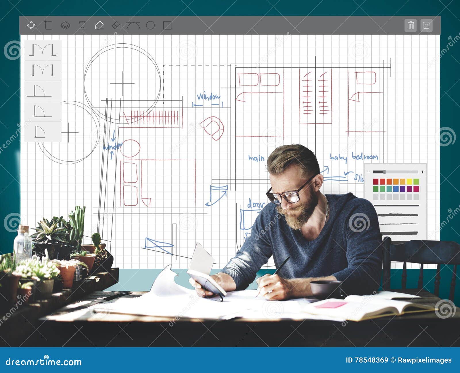 Architecture Plan Blueprint Layout Work Concept Stock Image - Image of ...