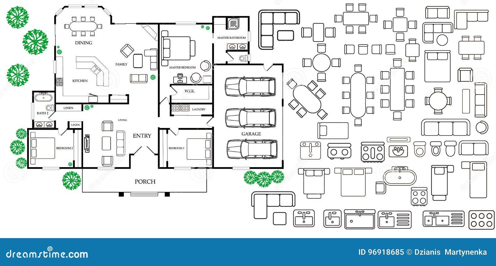 Set Of Furniture Top View For Apartments Plan. The Layout Of The ...
