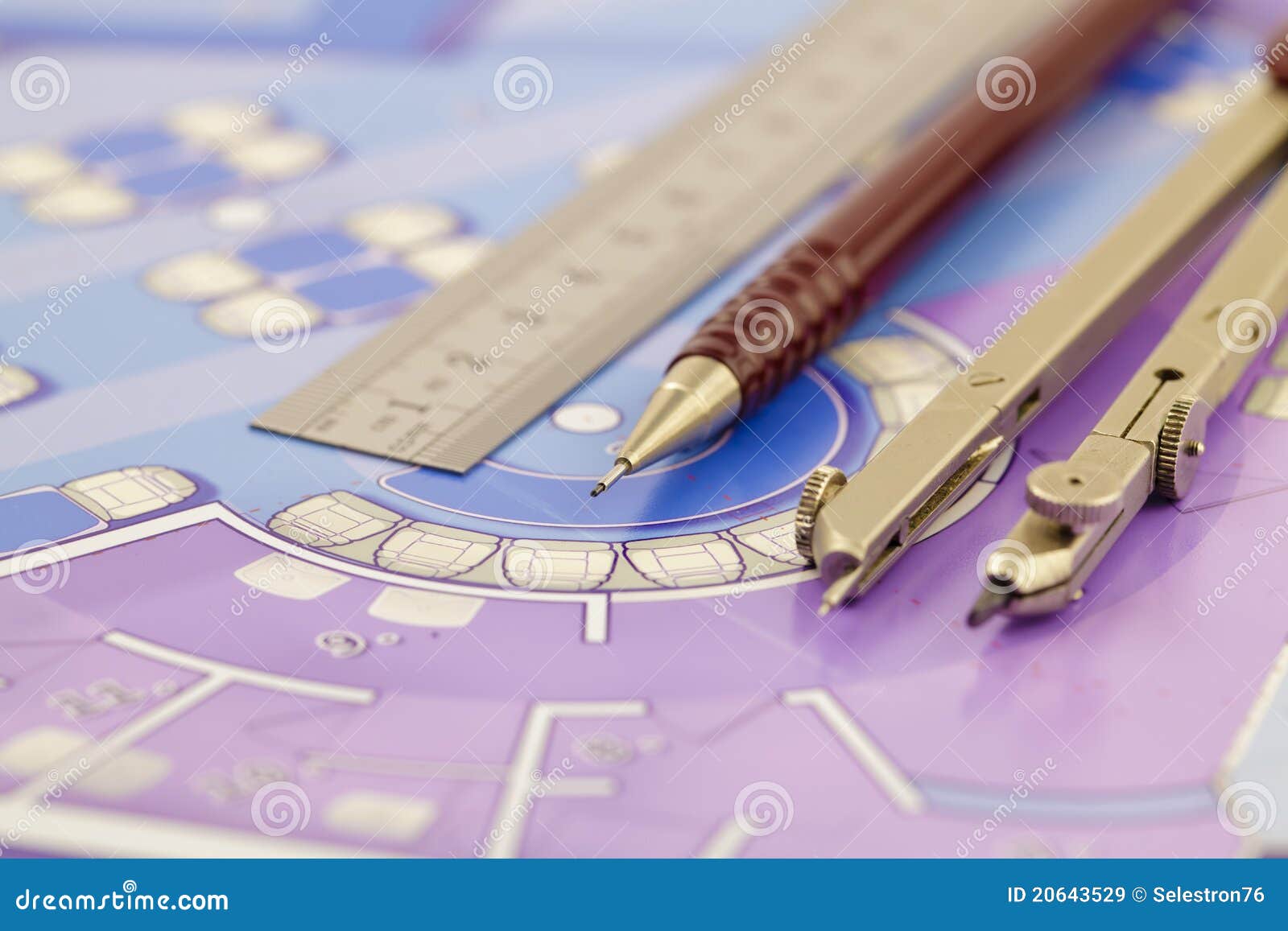 Architecture Plan of Interior & Work Tools Stock Image - Image of ...