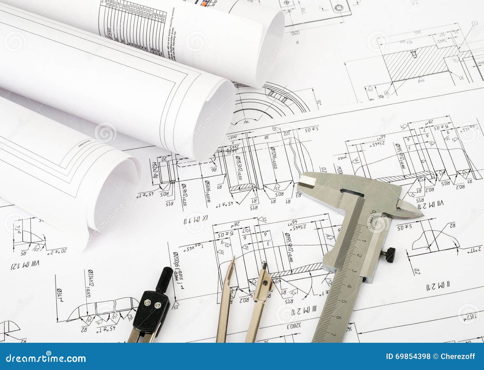 Architecture Plan and Rolls of Blueprints Stock Photo - Image of ...