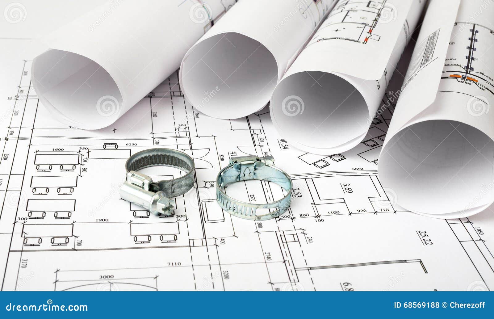 Architecture Plan and Rolls of Blueprints Stock Photo - Image of house ...