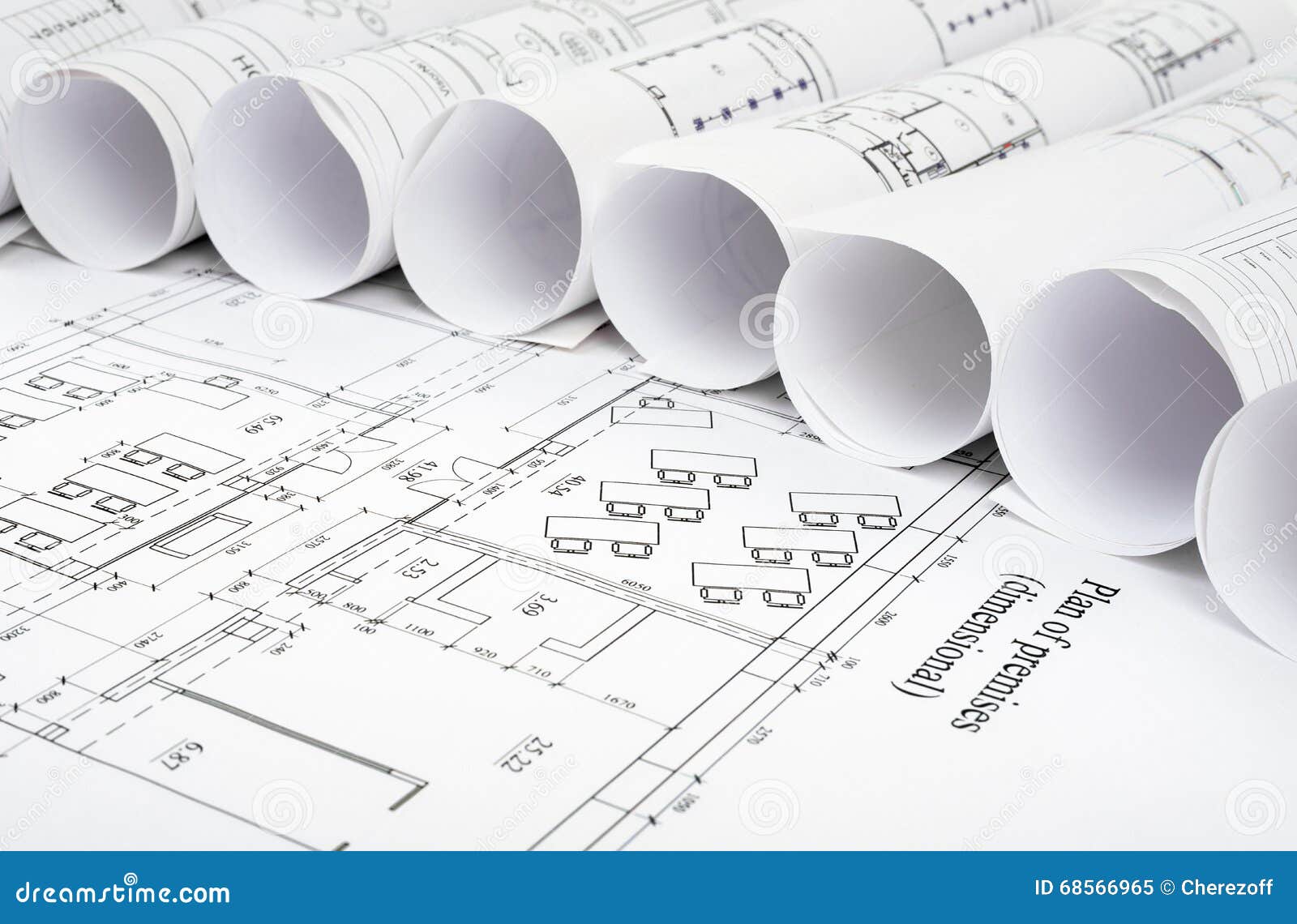 Architecture Plan and Rolls of Blueprints Stock Image - Image of ...