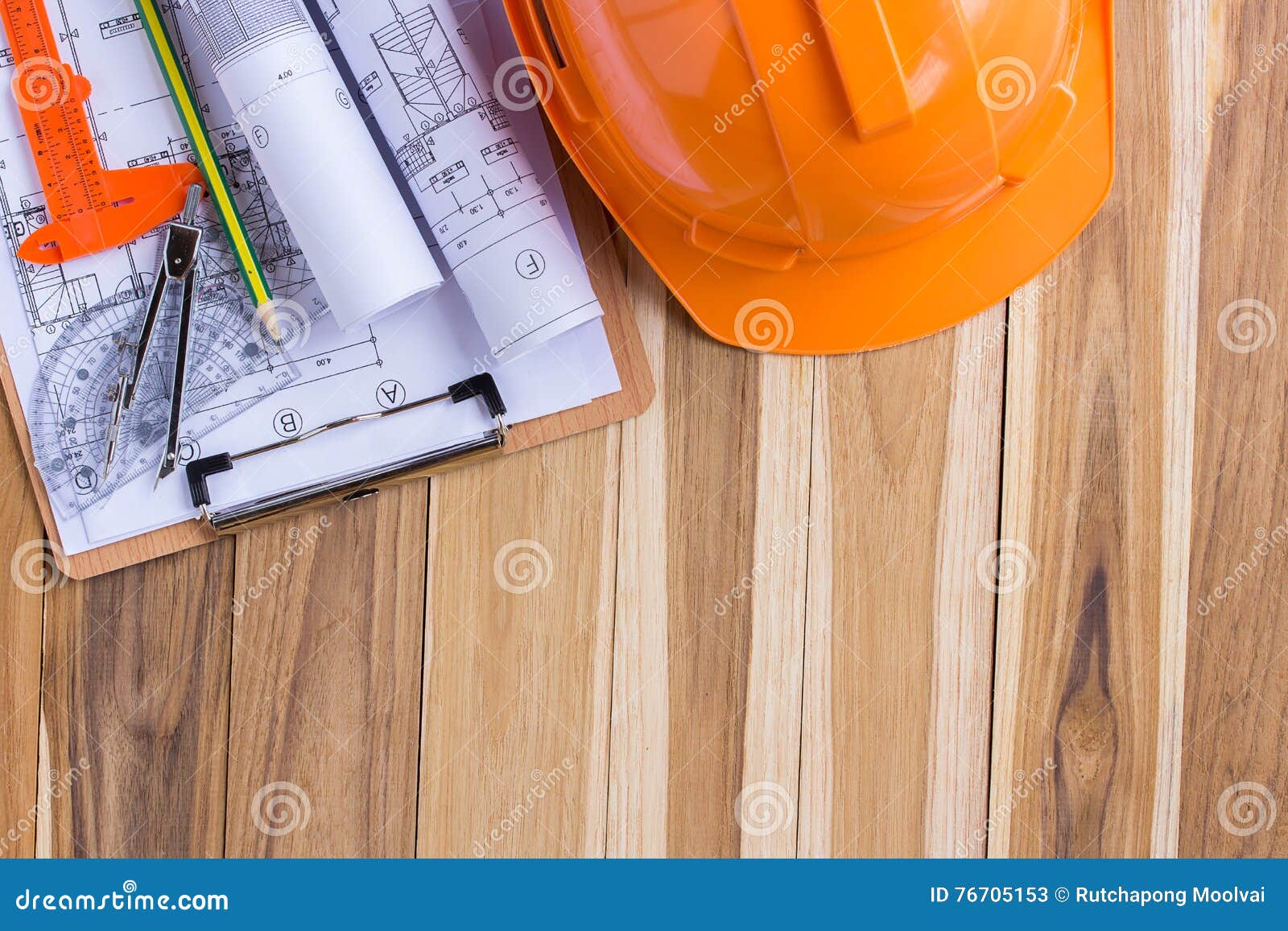 Architecture Plan and Rolls of Blueprints with Tool Kit Stock Image ...