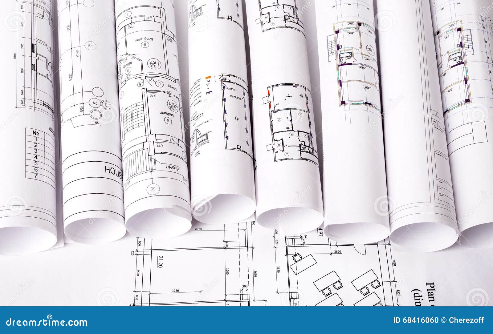 Architecture Plan and Rolls of Blueprints Stock Photo - Image of house ...