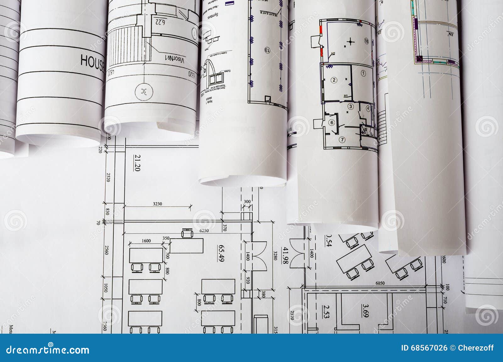 Architecture Plan and Rolls of Blueprints Stock Photo - Image of ...